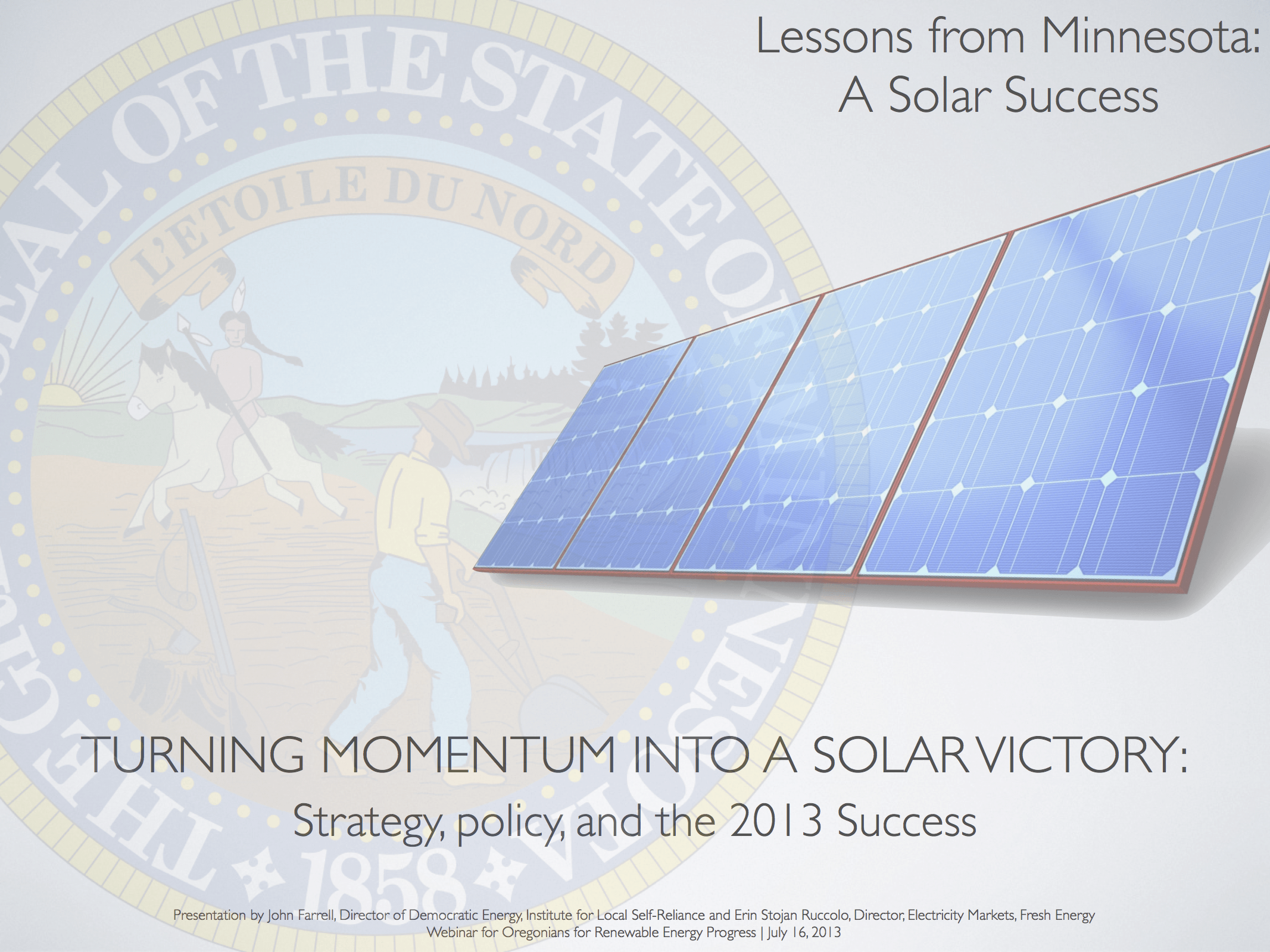 Lessons from Minnesota - a Solar Success (Presentation) | Energy Democracy